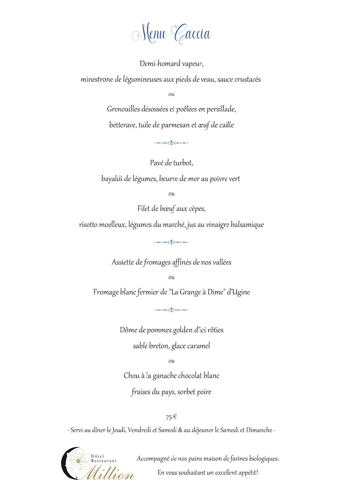 Menu au Hôtel Restaurant Million, Albertville