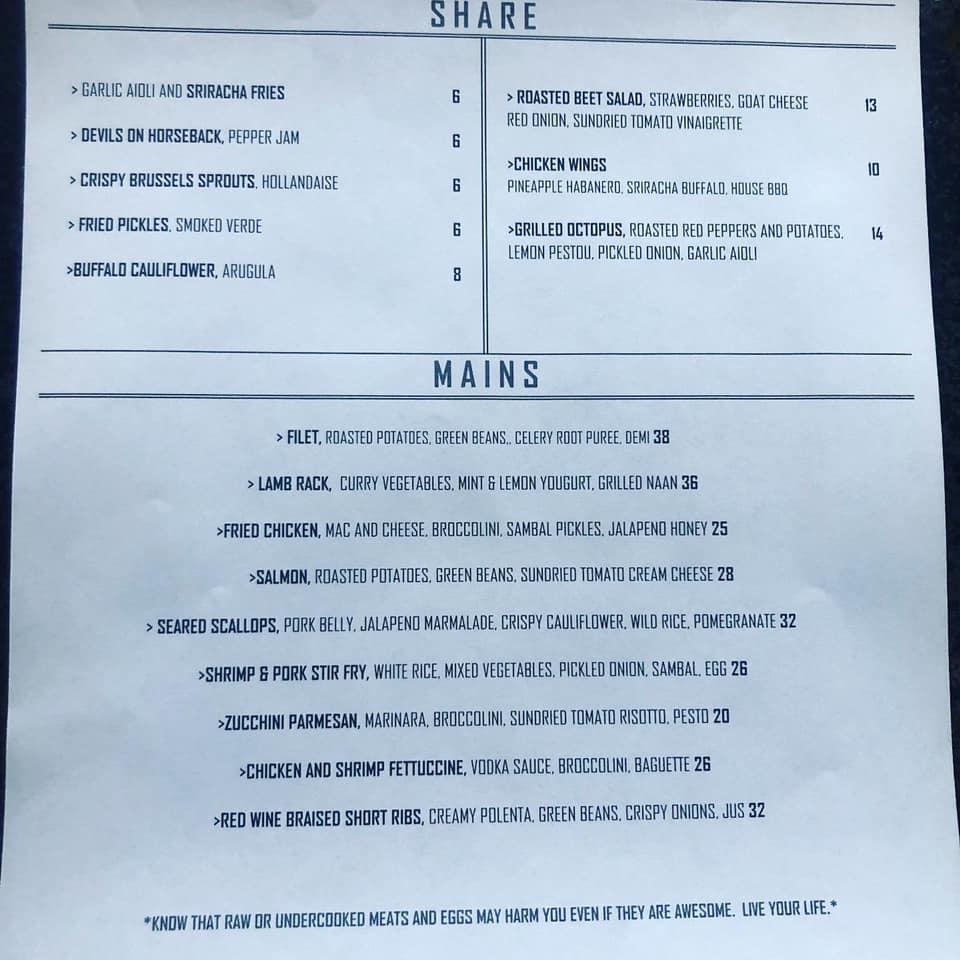 Menu at Table 9 pub & bar, Morgantown