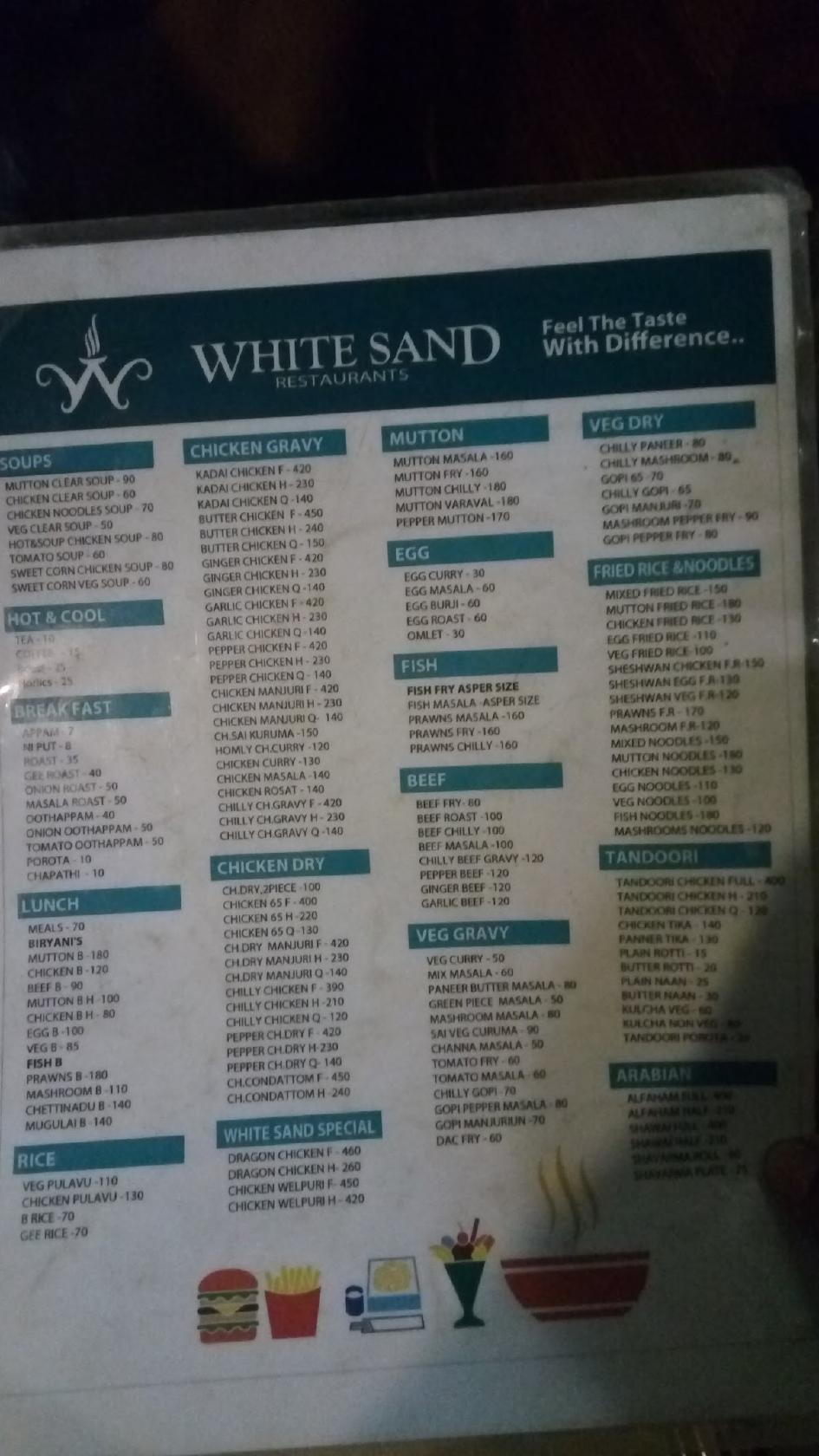 Menu at WhiteSand Restaurant, Pathirippala