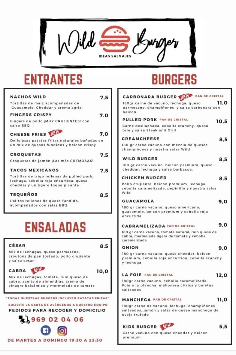 Menu at Wild Burger. restaurant, Tarancón
