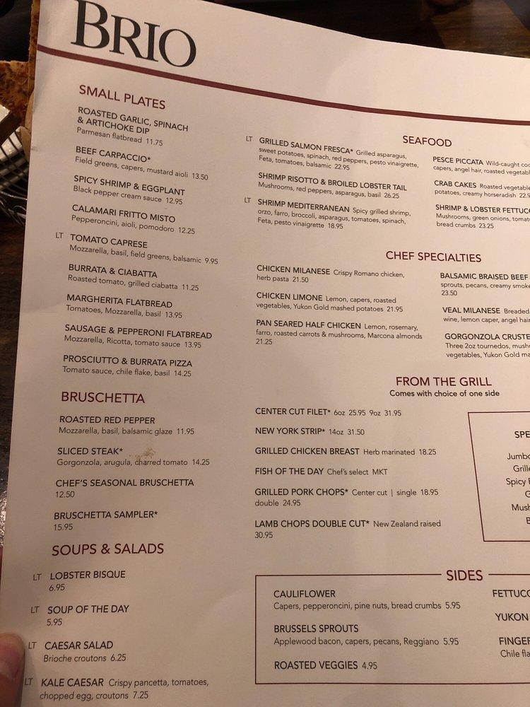 Menu at Brio Italian Grille pub & bar, Southlake, Plaza Pl