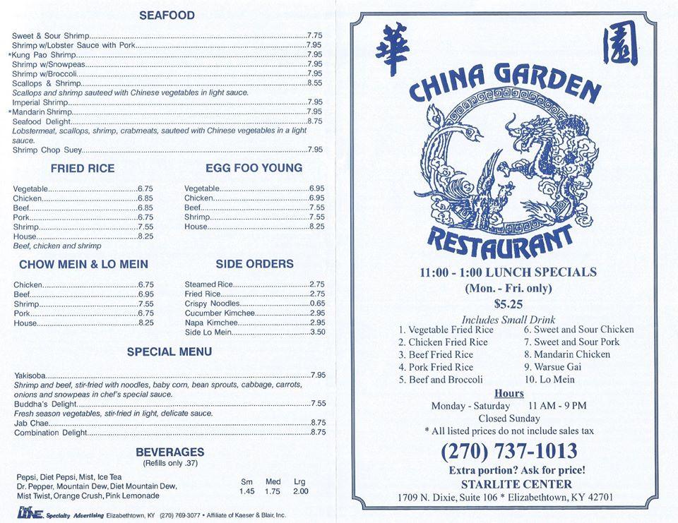Menu at China Garden Restaurant & Take-Out, Elizabethtown