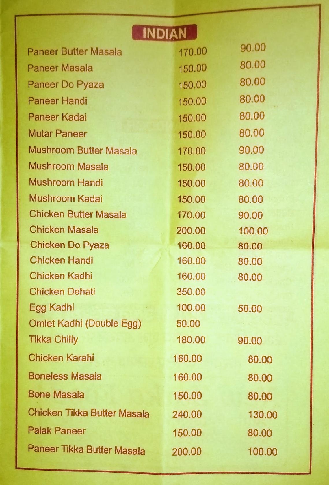 Menu at New Zaika Food, Patna