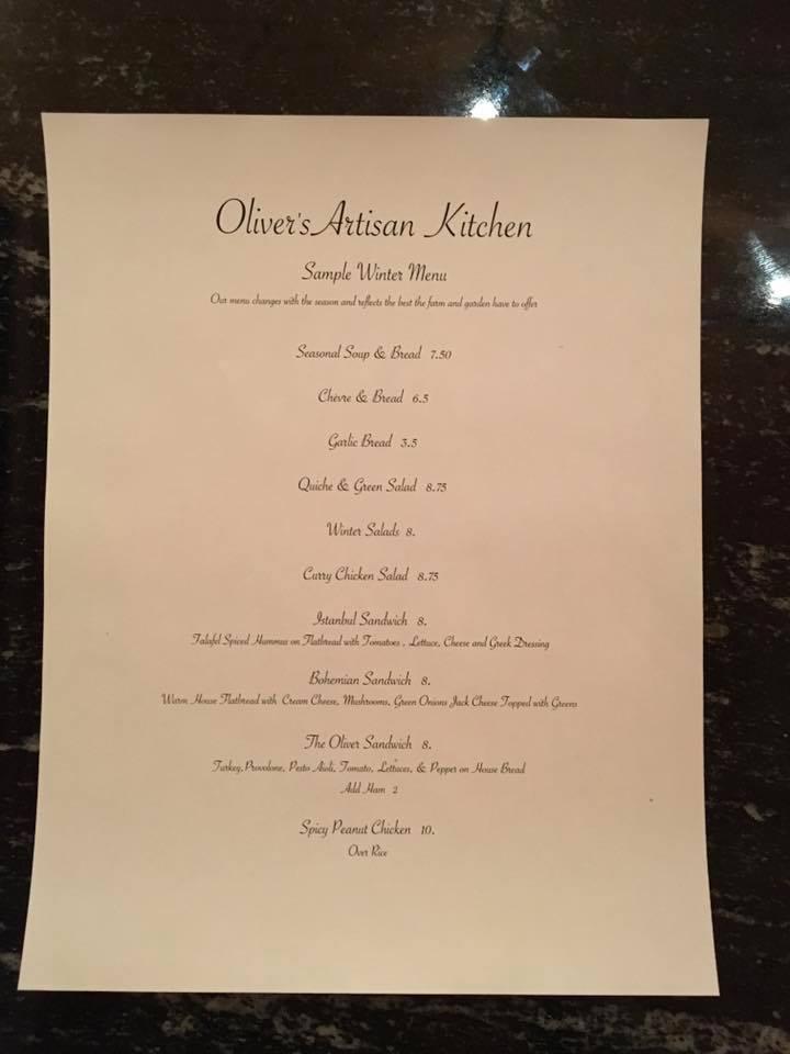 Menu at Oliver's Artisan Kitchen restaurant, Winthrop