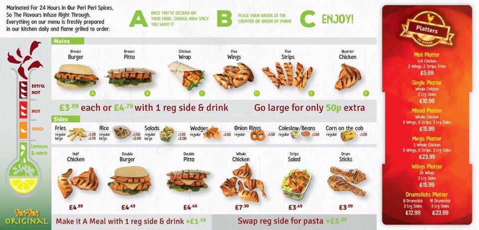 Menu at Peri-Peri Original fast food, Luton, 374 Leagrave Rd