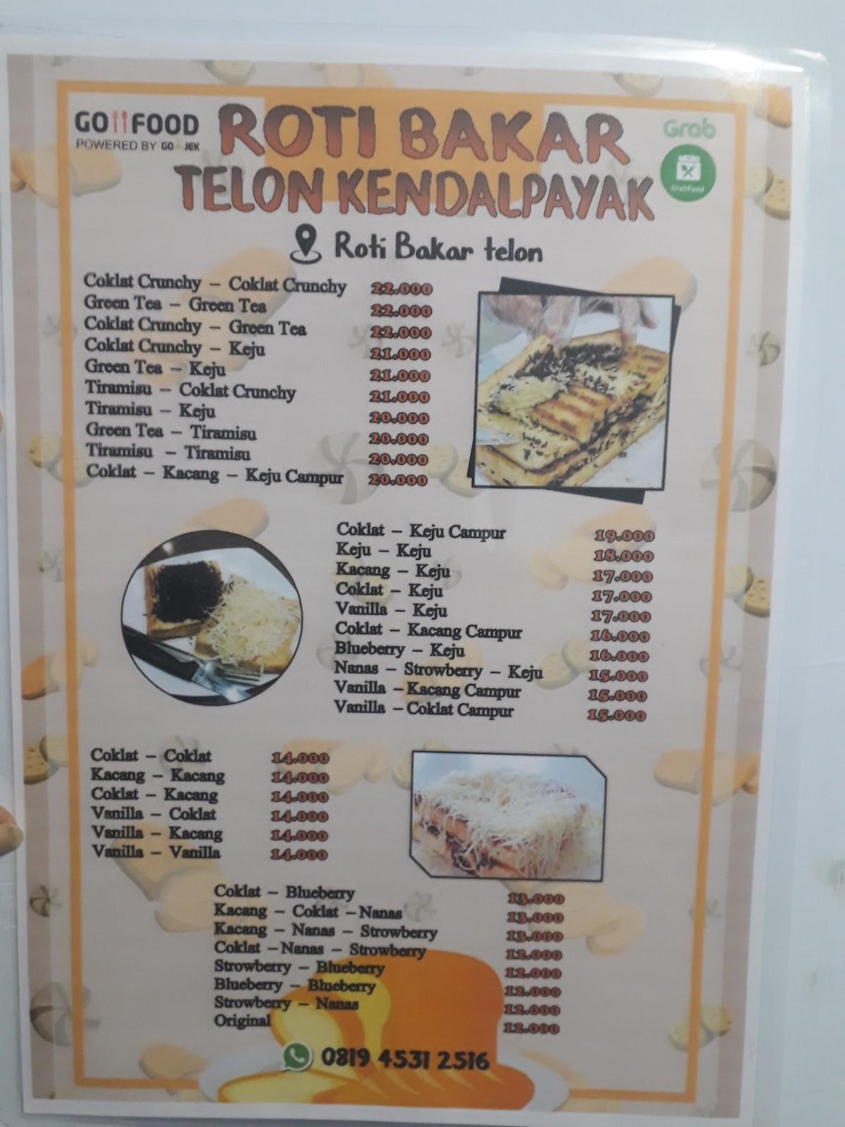 Menu at Roti Bakar Telon, Malang