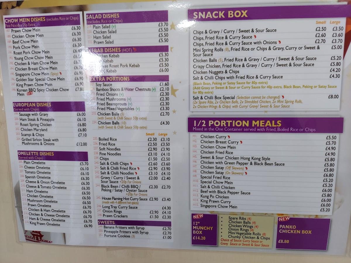 Menu at The Golden Star fast food, Glasgow, 3C Barrachnie Rd