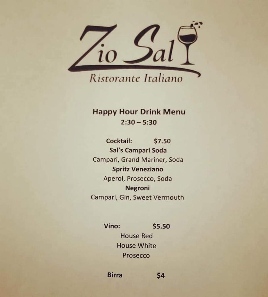 Menu at Zio Sal Ristorante restaurant, Redmond