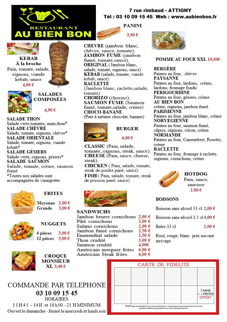 Menu at au bien bon restaurant, Attigny