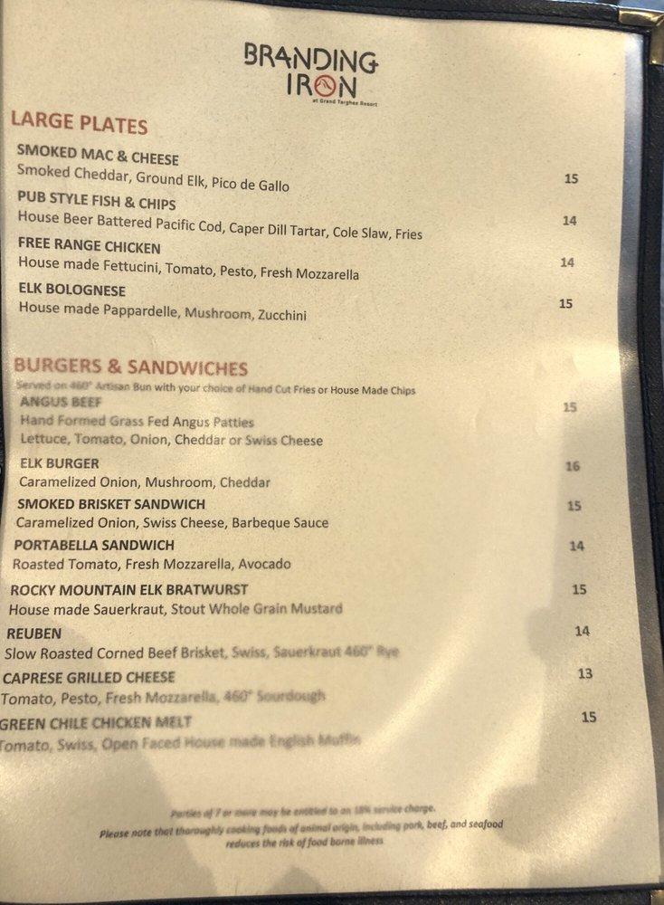Menu at Branding Iron restaurant, Alta