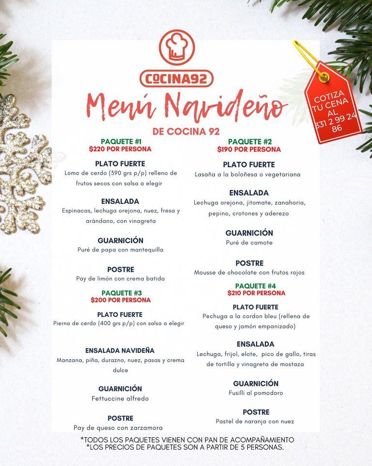 Menu at Cocina 92 restaurant, Guadalajara