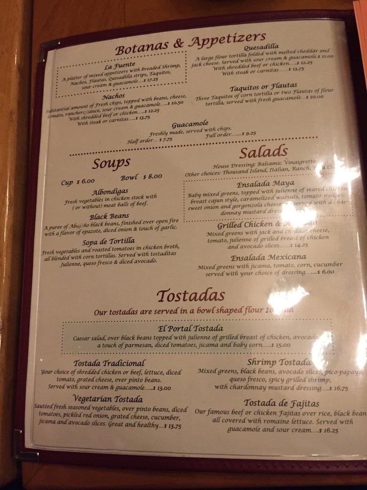 Menu at El Portal Restaurant, Pasadena