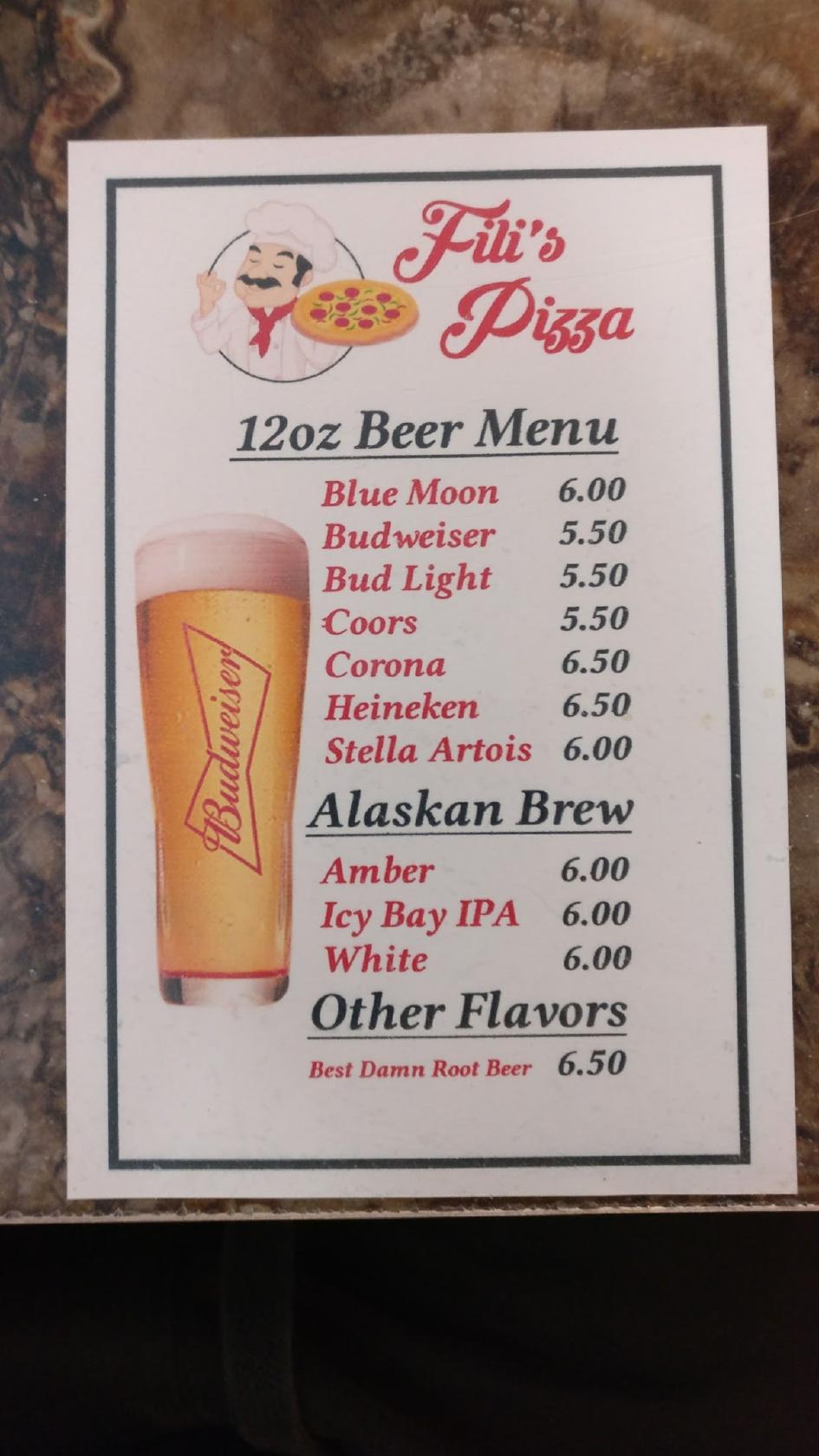 Menu at Fili's Pizza pizzeria, Bethel