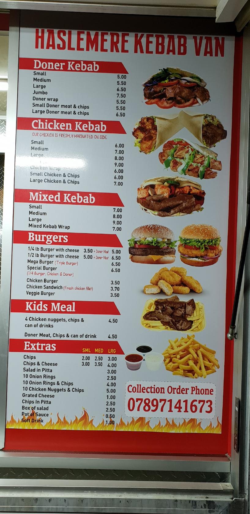 Menu at Kebab Van Haslemere, Haslemere