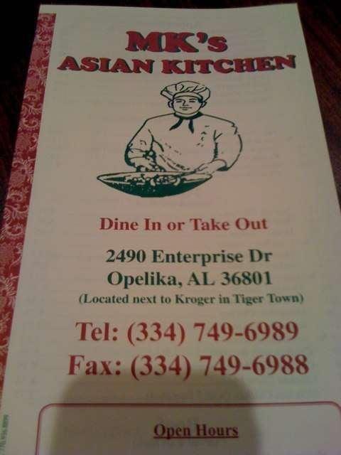 Menu at MK's Asian Kitchen restaurant, Opelika