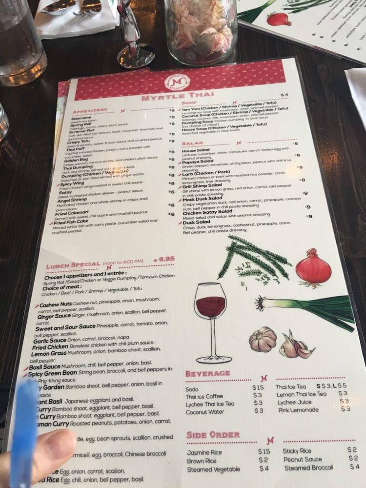 Menu at Myrtle Thai restaurant, New York City, 438 Myrtle Ave