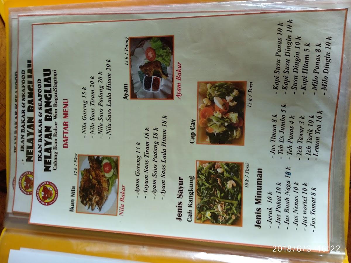 Menu at Nelayan Bang Liau restaurant, Pekanbaru