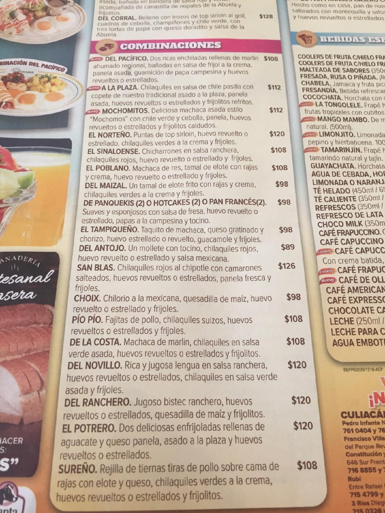 Menu at Panamá Restaurantes y Pastelerías, Mazatlán, C. Benito Juárez S/N