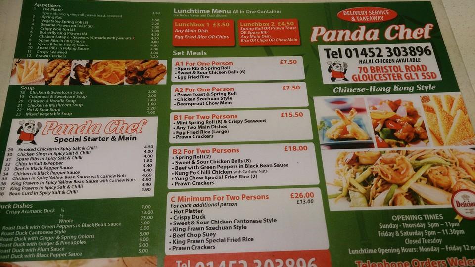 Menu at Panda Chef restaurant, Gloucester