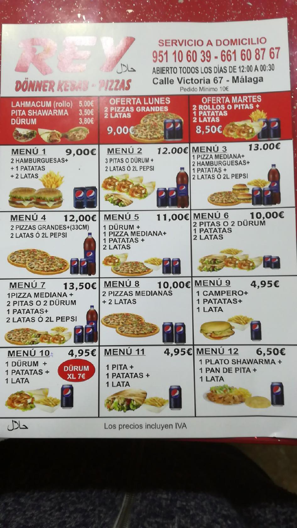 Menu at Rey Istanbul Kebab restaurant, Málaga