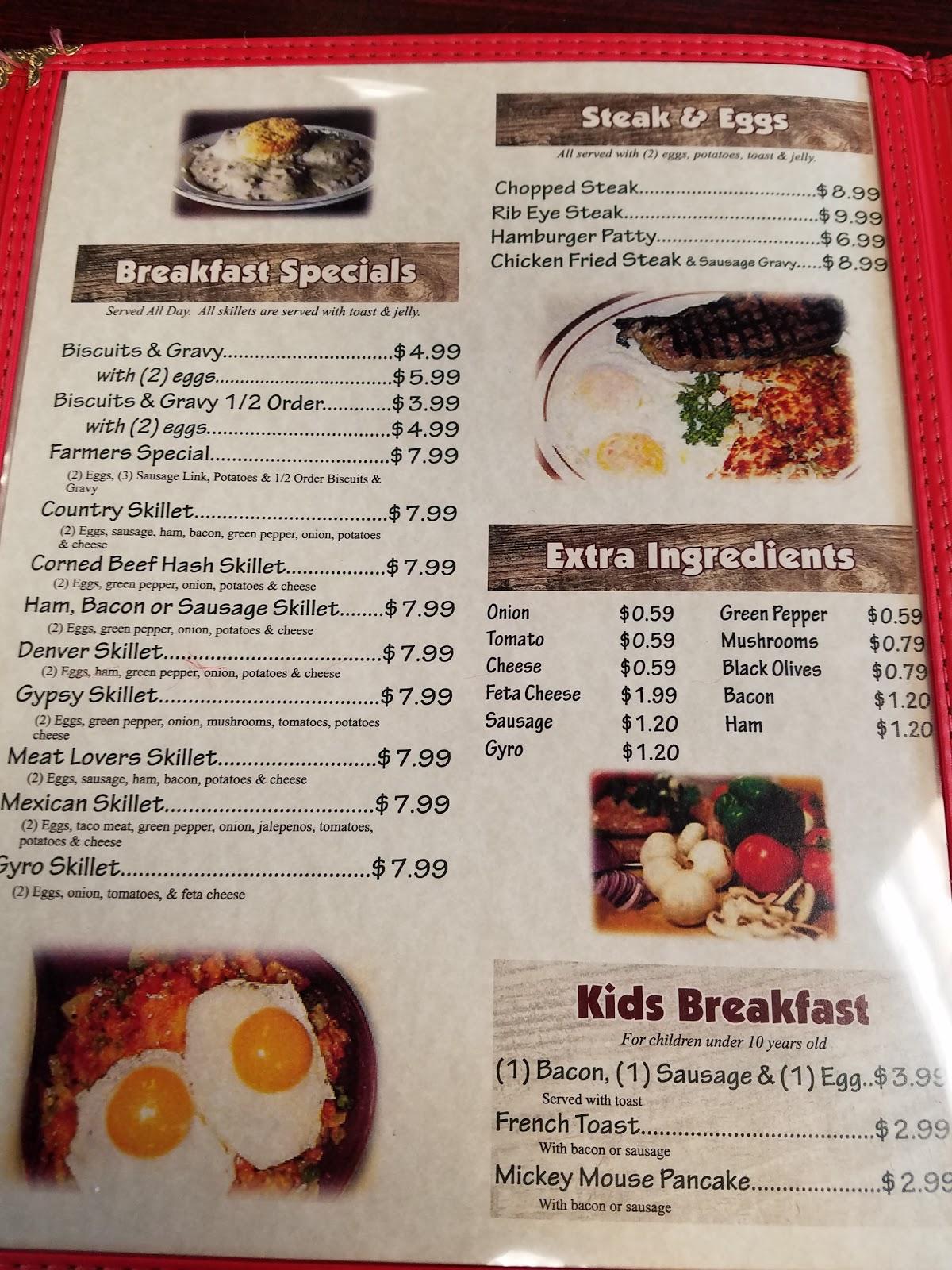Menu at The Flame Diner restaurant, California