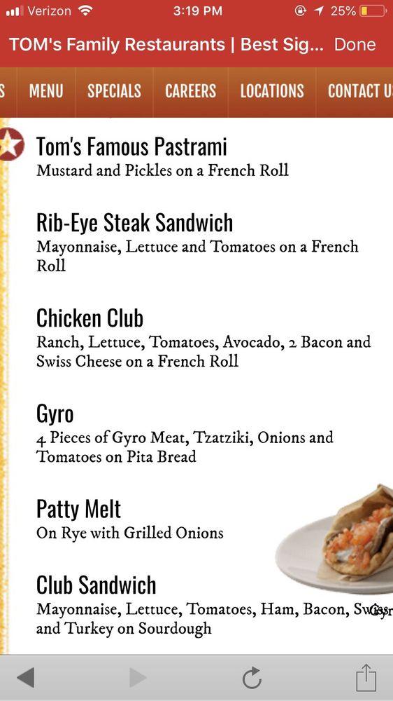 Menu at Tom's Burgers 18 restaurant, Pomona, Philadelphia St