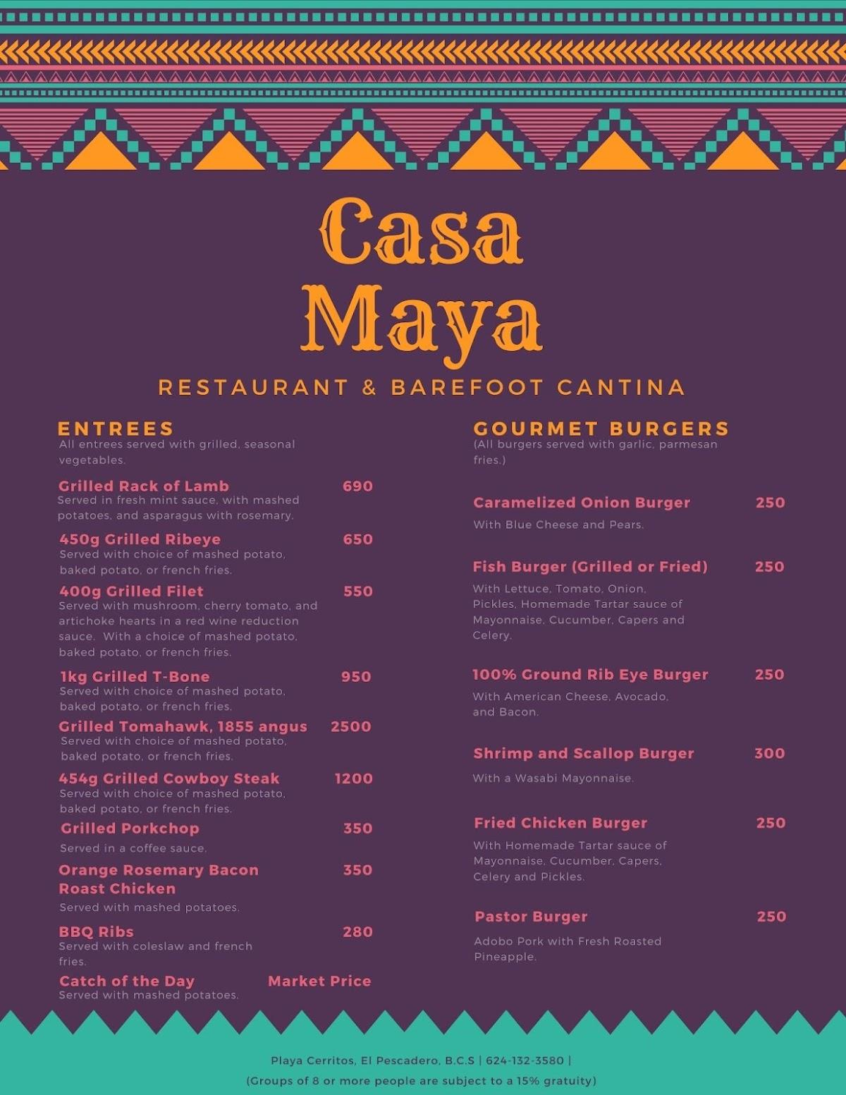 Menu at Casa Maya Restaurant and Barefoot Cantina, El Pescadero
