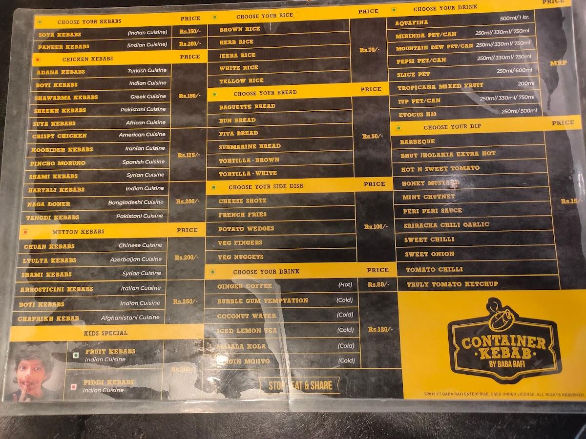 Menu at Container Kebab by Baba Rafi - Food Court Kakurgachi, Kolkata