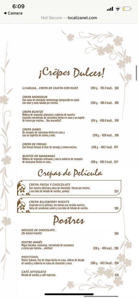 Menu at Cronos restaurant, Colima
