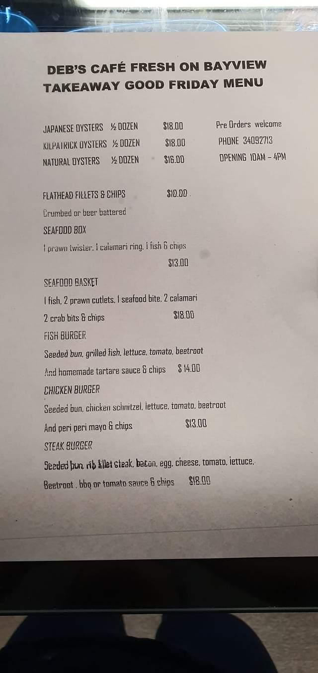 Menu at The Bayview Cafe on Russell, Russell Island