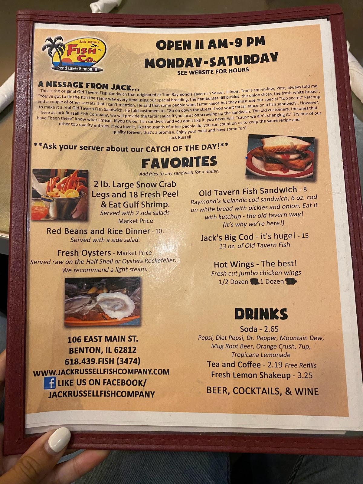 Menu at Jack Russell Fish Company restaurant, Benton