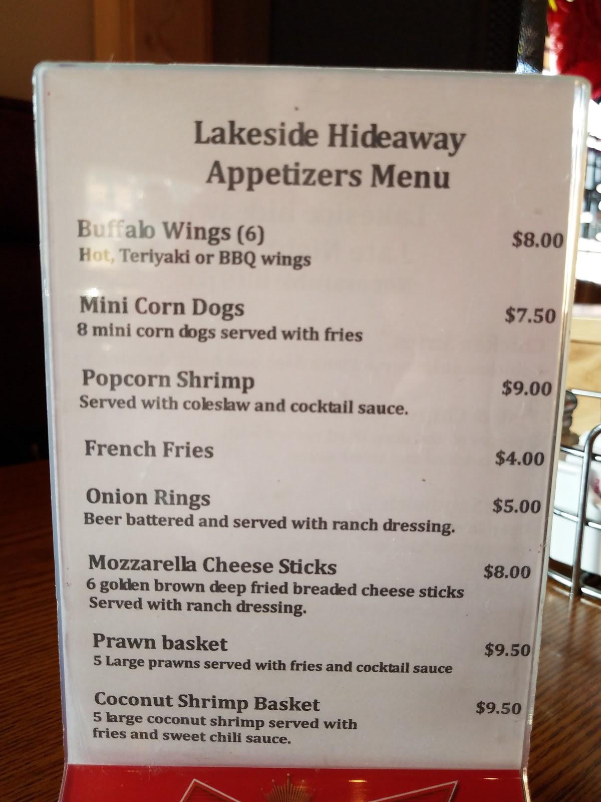 Menu at Lakeside Hideaway restaurant, Rockaway Beach