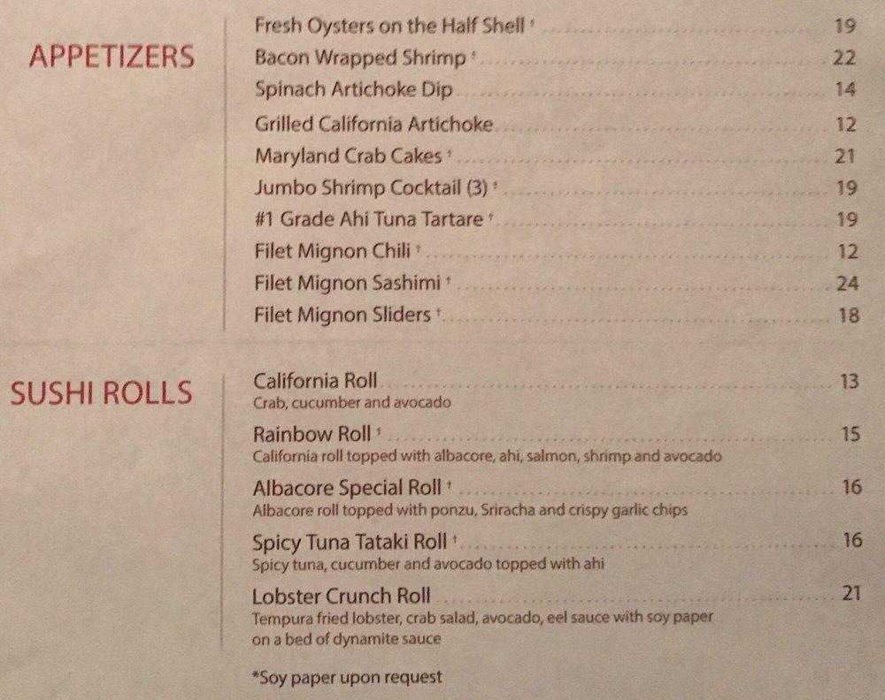 Menu at Larsen's Grill steakhouse, Simi Valley