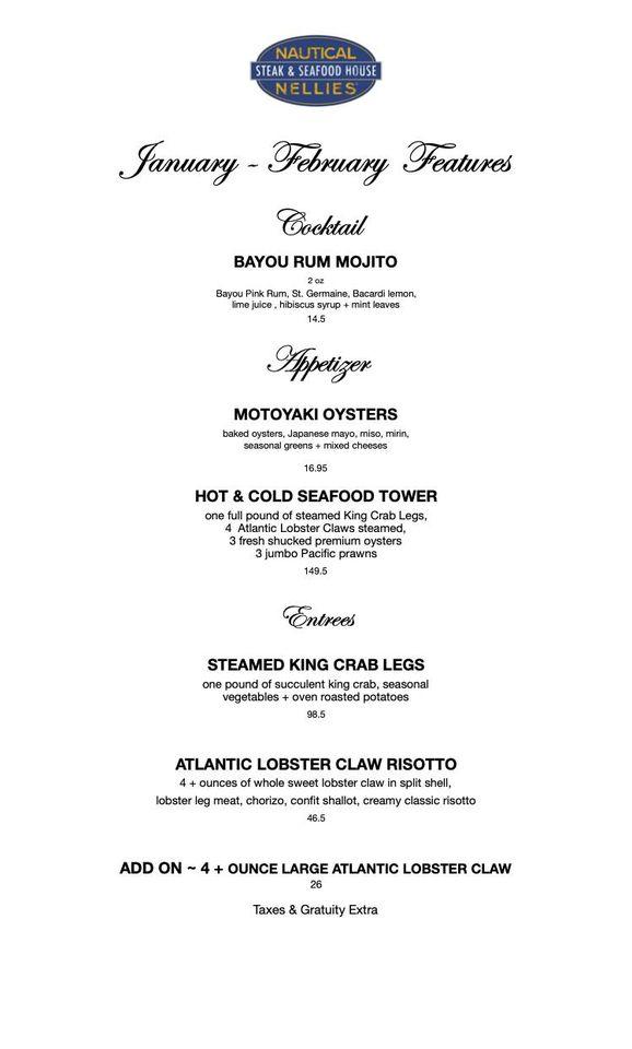 Menu at Nautical Nellies Steak & Seafood House steakhouse, Victoria