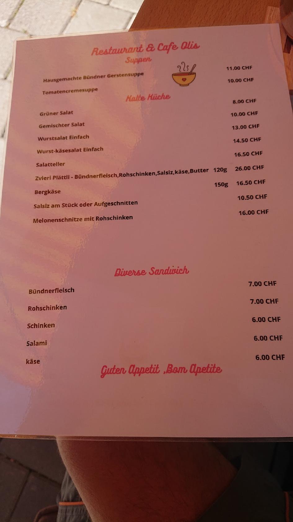 Menu au Oli's, Churwalden