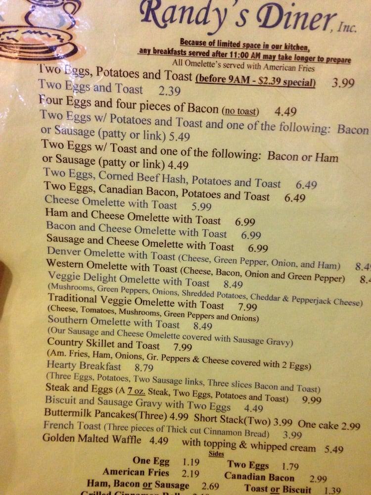 Menu at Randy's Diner restaurant, Traverse City, Carver St