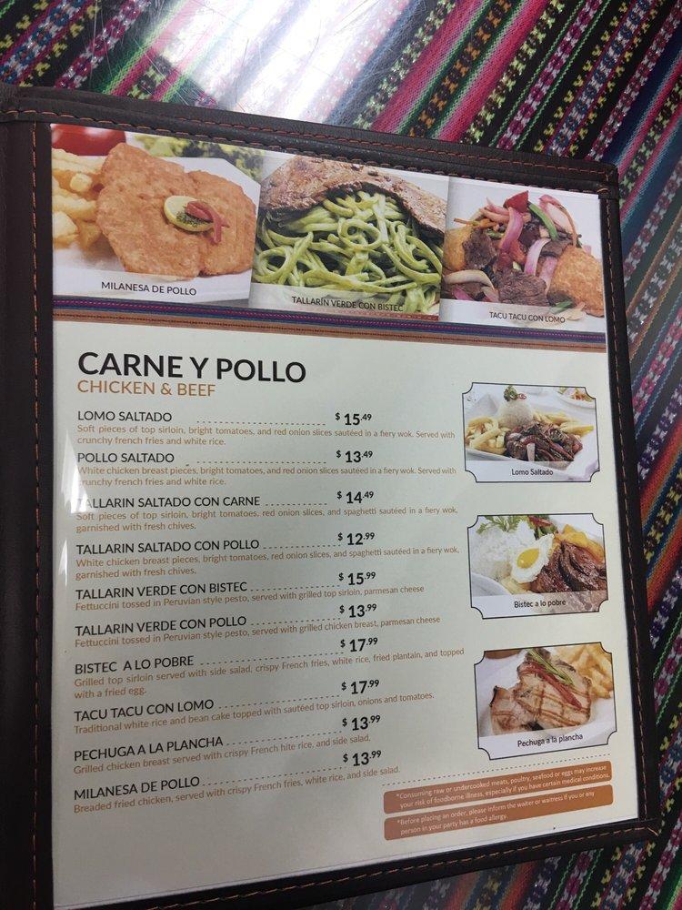 Carta del restaurante Rubi's Peruvian Taste, Salt Lake City