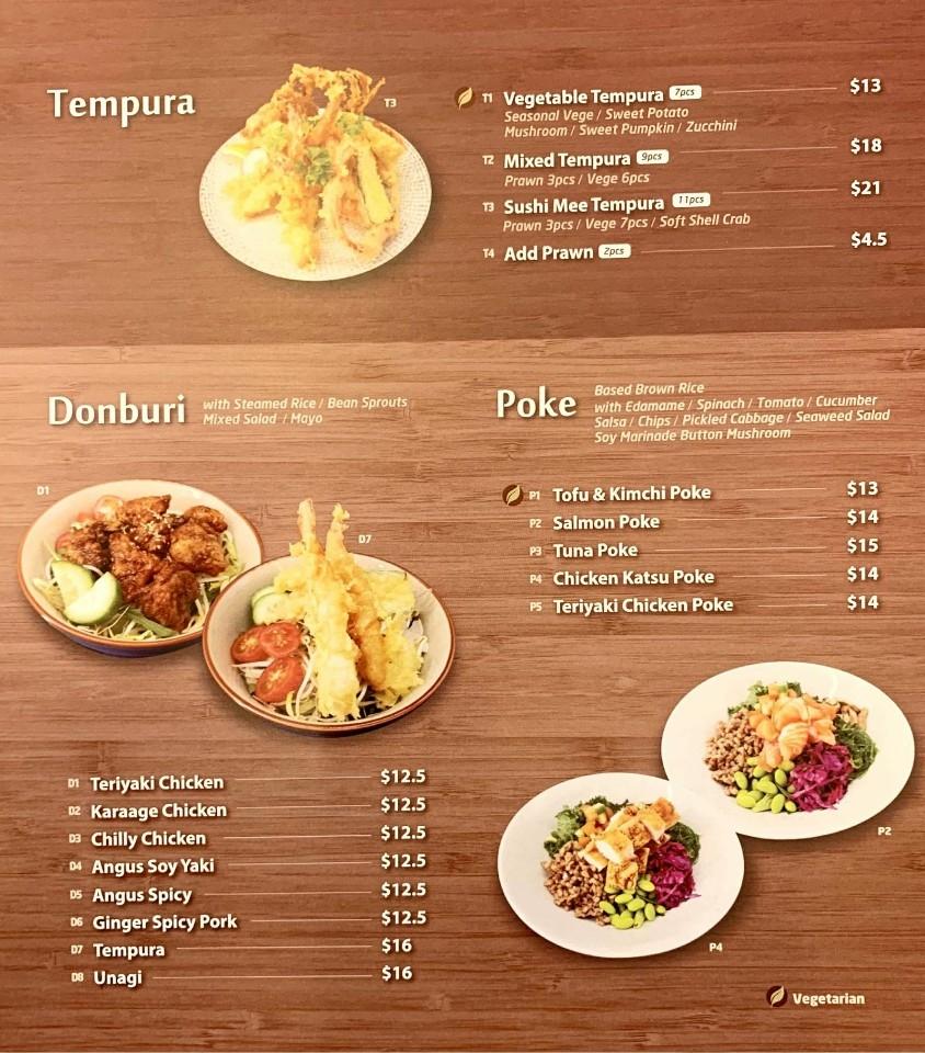 Menu at Sushimee restaurant, Asquith
