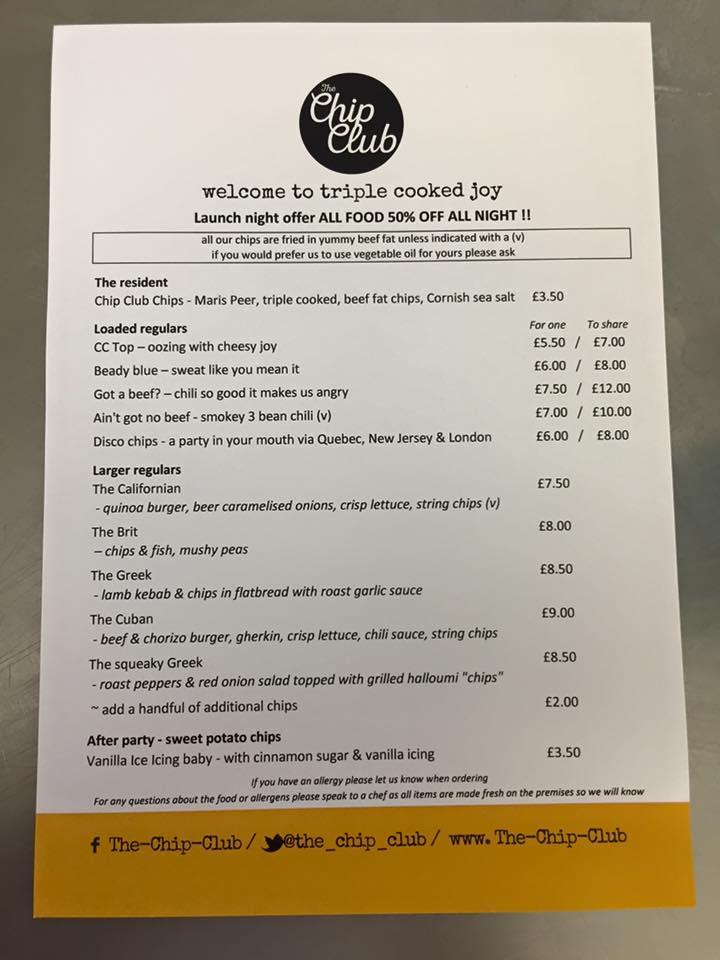 Menu at The Chip Club, Barnet