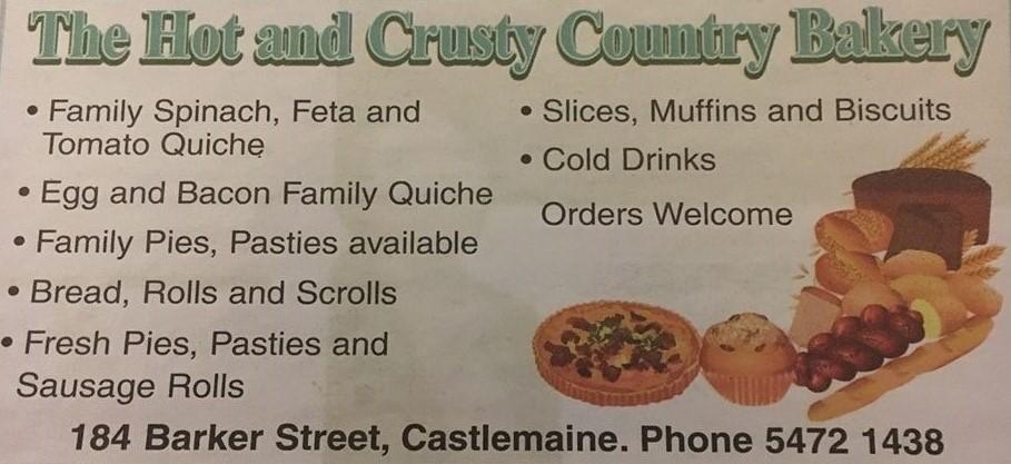 Carta de The Hot & Crusty Country Bakery, Castlemaine