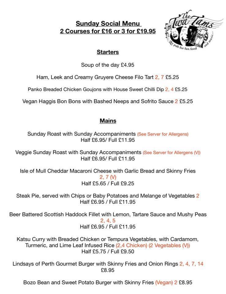 Menu at The Twa Tams pub & bar, Perth
