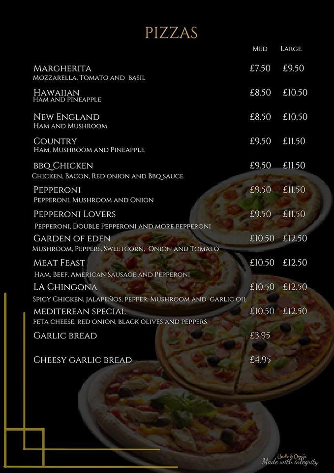 Menu at Uncle & Ozzy’s Kebab House restaurant, Winkleigh