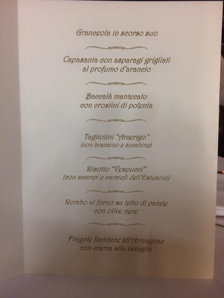 Menu at Antico Pignolo restaurant, Venice, C. de la Rizza