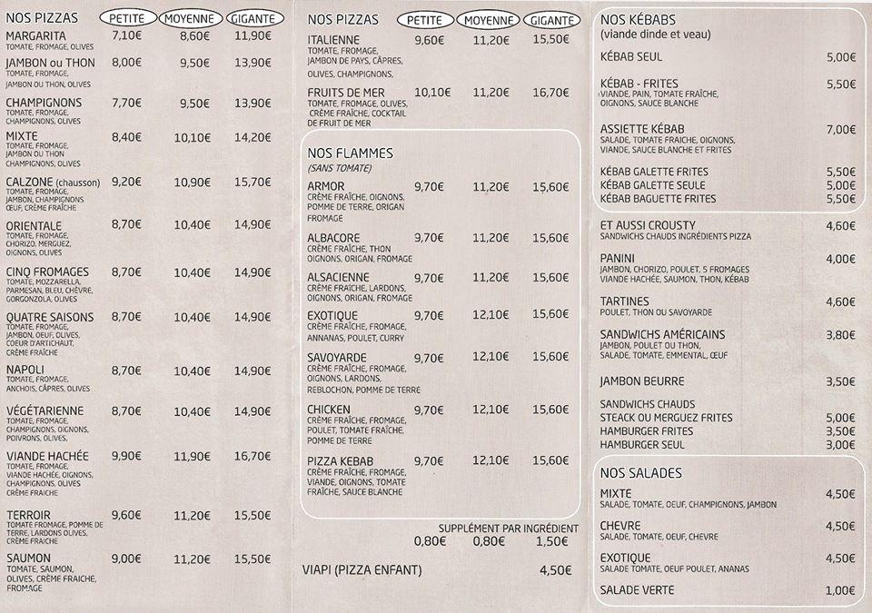 Menu at Via Pizza pizzeria, Dinard