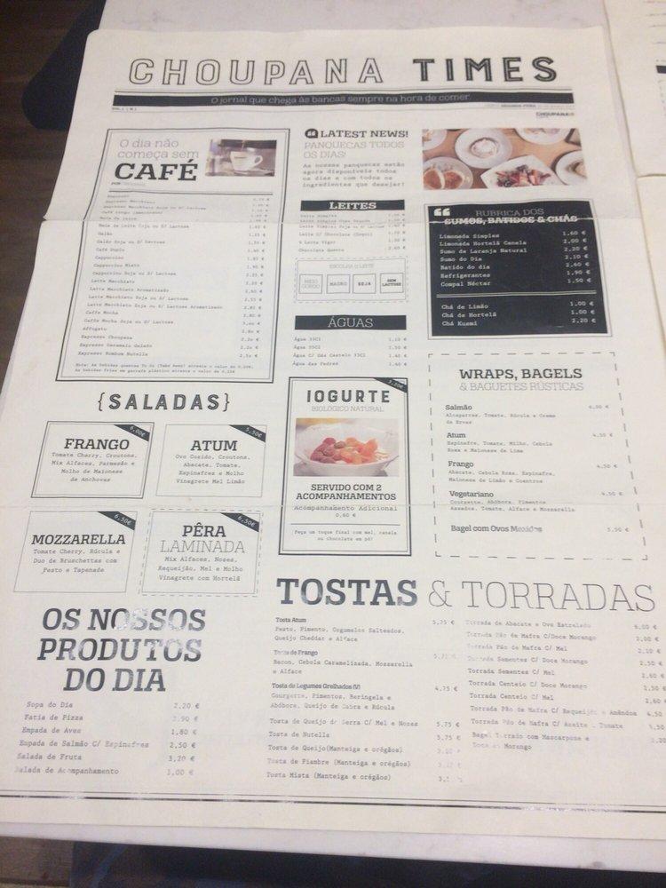 Menu em Choupana Caffé café, Lisboa, Av. da República 25A