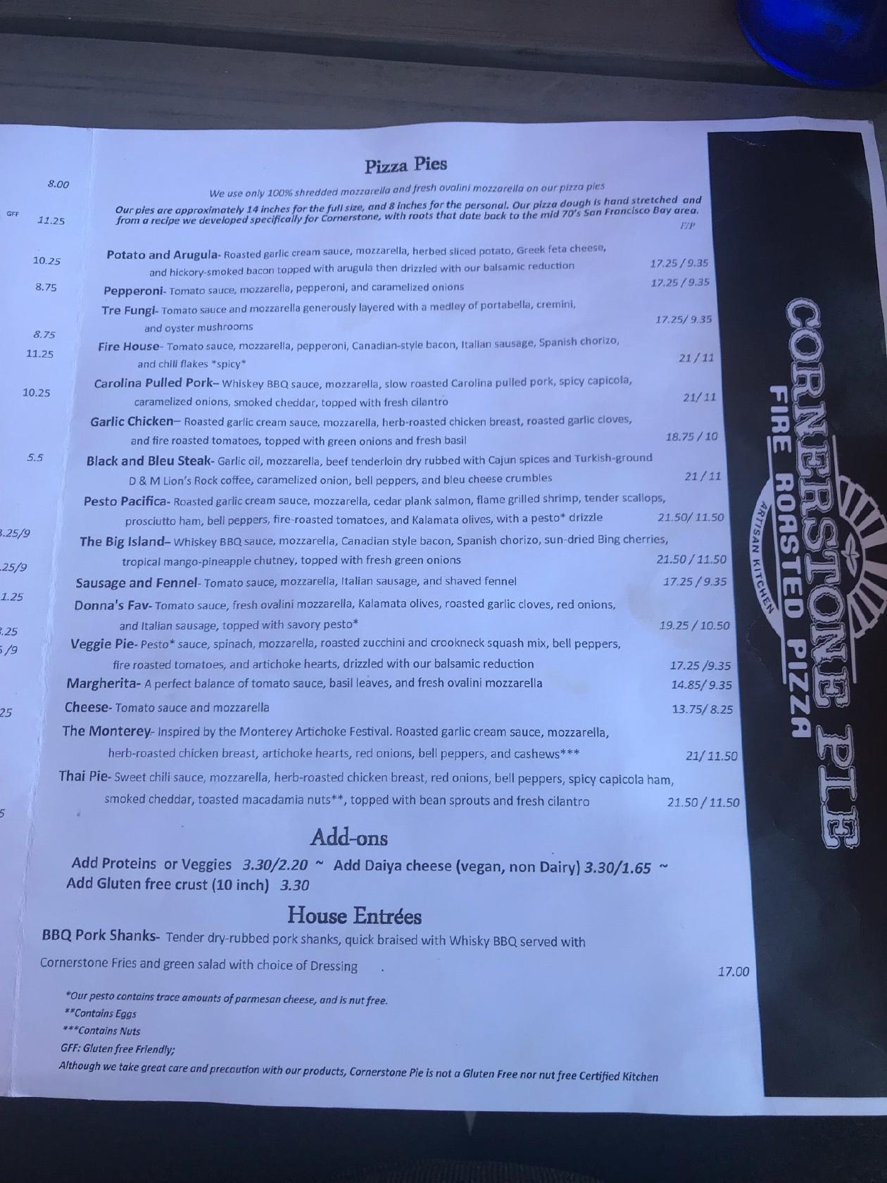 Menu at Cornerstone Pie pub & bar, Ellensburg