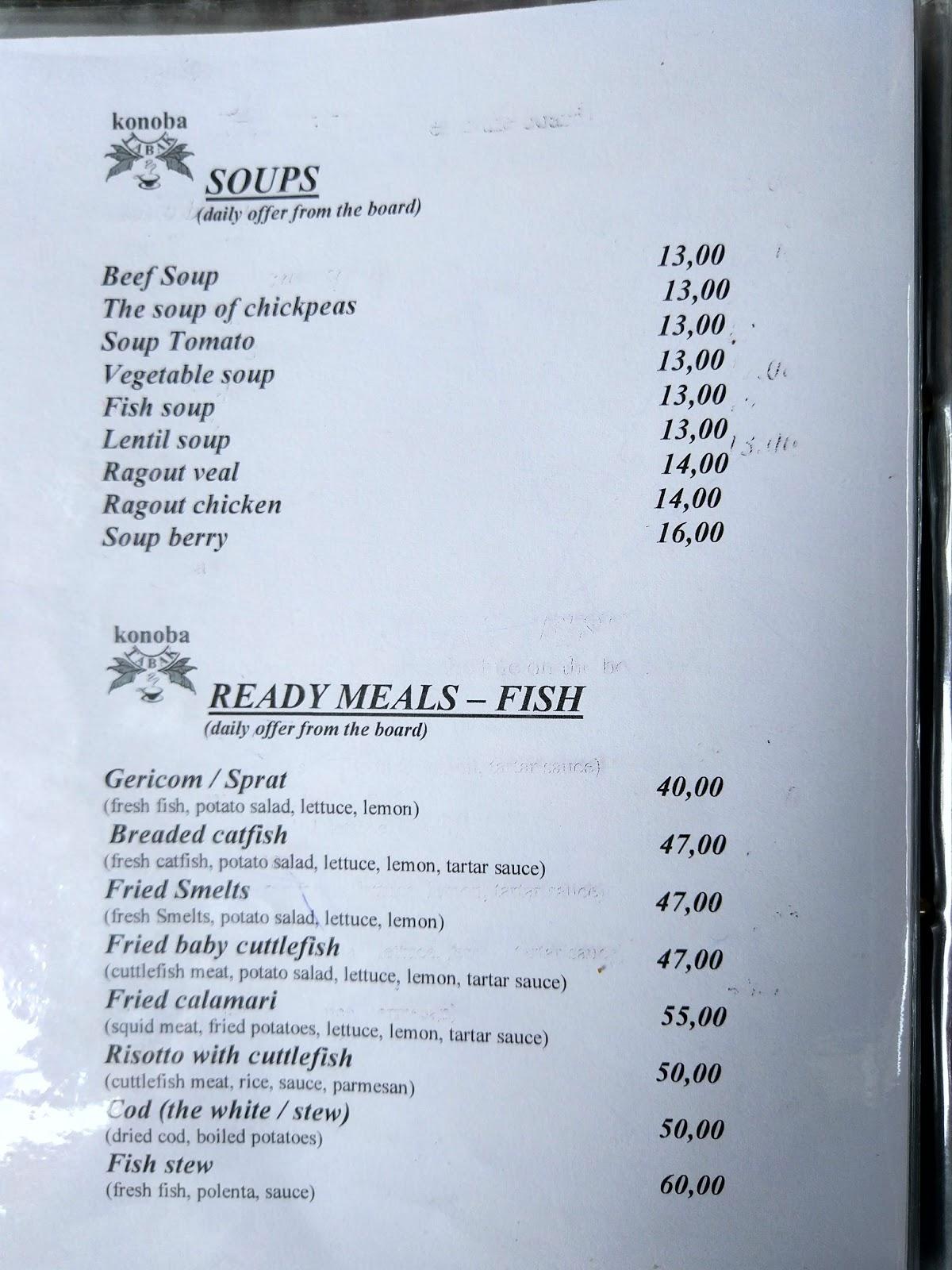 Menu at Konoba Tabak restaurant, Dubrovnik
