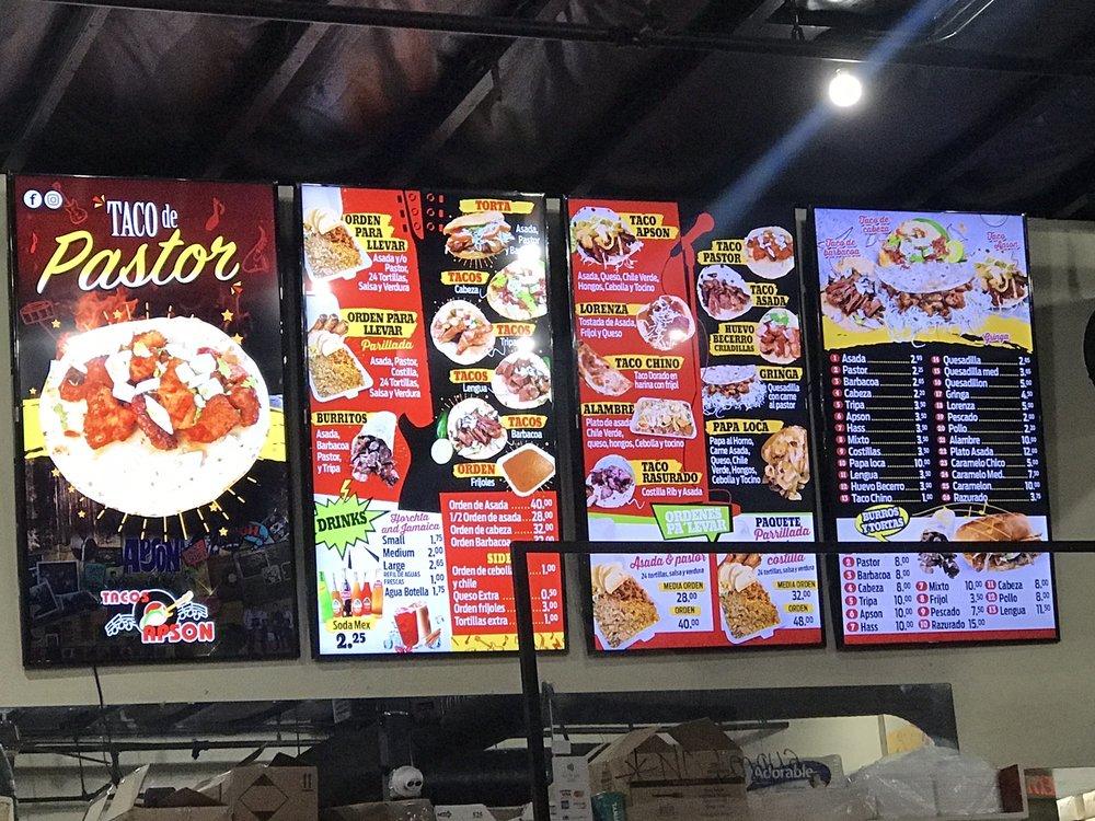 Menu at Tacos Apson restaurant, Tucson, N Thornydale Rd #121