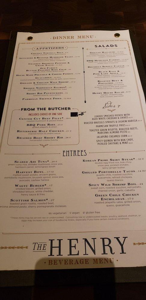 Menu at The Henry restaurant, Dallas, N Akard St Suite 250