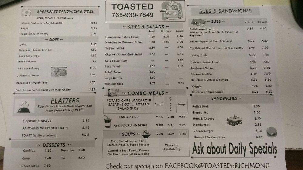 Menu at Toasted restaurant, Richmond